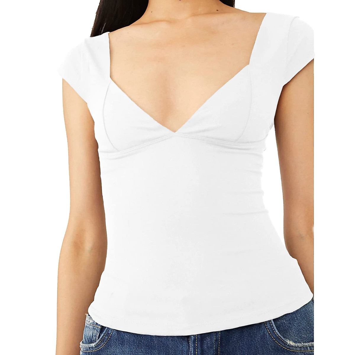 Women’s Crop Tops Cami Deep V Neck Sexy Y2K Shirt Short Sleeve Backless Basic Summer Casual Tee Shirts Cami Crop Tops (as1, Alpha, s, Regular, Regular, White)