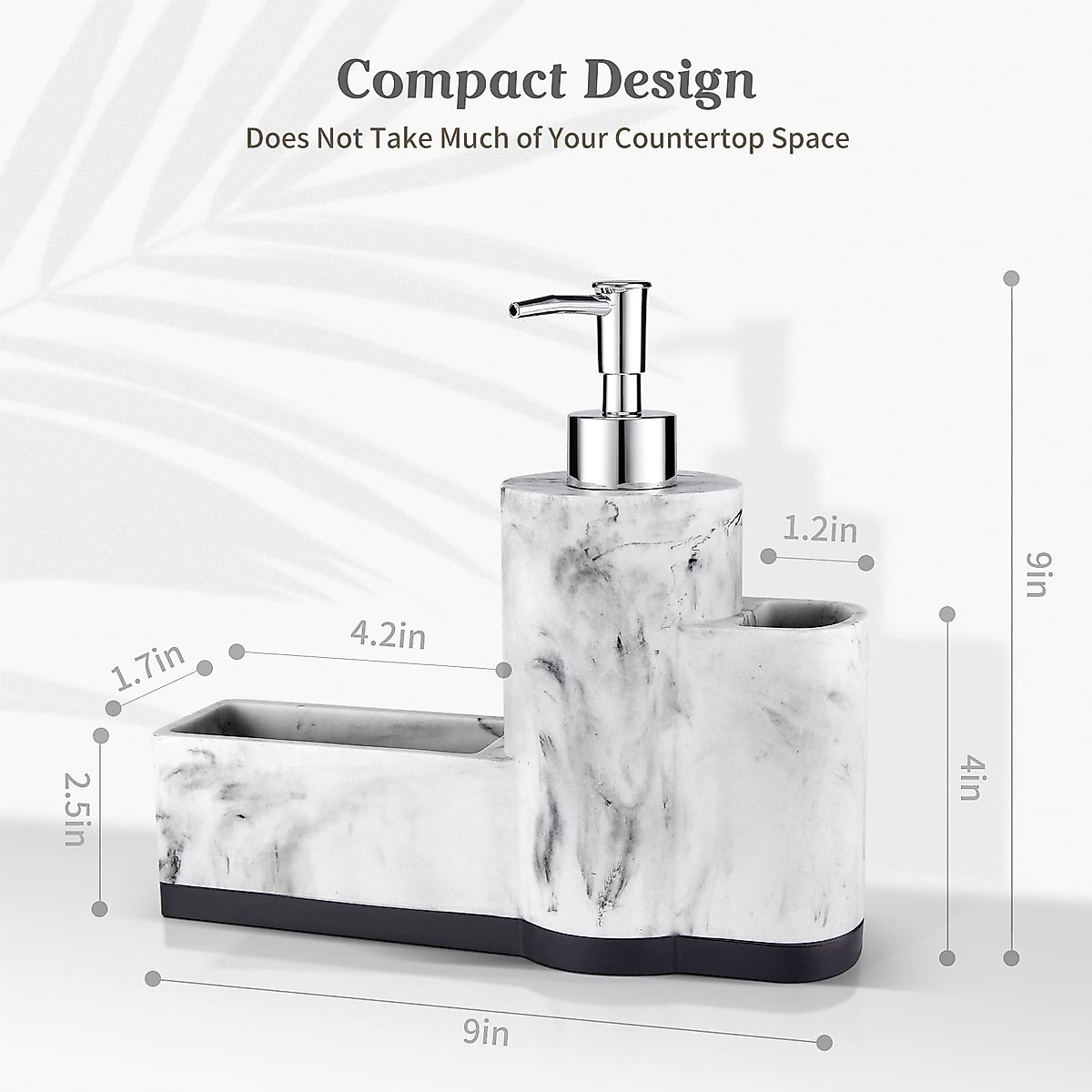 zccz Soap Dispenser with Sponge Holder and Brush Holder, Marble Pattern Kitchen Dish Soap Dispenser Pump Bottle Countertop Sink Caddy Bathroom Organizer Sponge Holder for Sink Storage and Organization