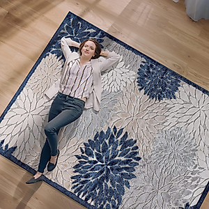 CAMILSON Indoor/Outdoor Rug Blue 5x7 Floral Exotic Tropical Area Rugs for Indoor and Outdoor patios, Easy-Cleaning Non-Shedding Living Room, Garden and Kitchen Washable Outside Carpet (5X 7)