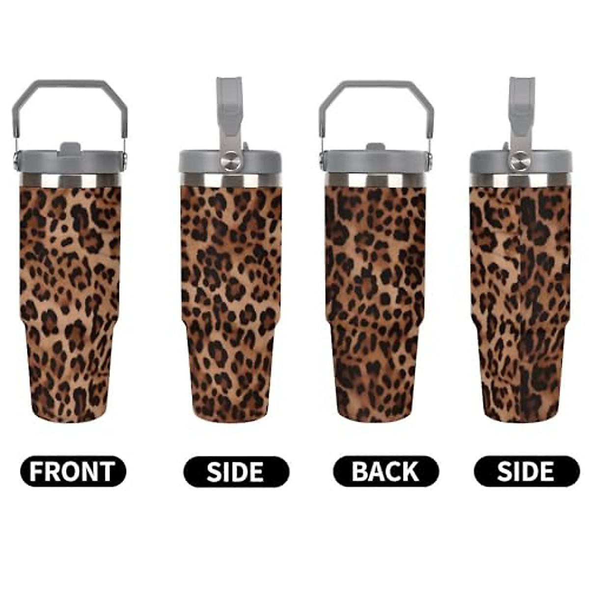 YTLKGFP 30 Oz Large Capacity Car Cup Leopard Print Tumbler with Handle Straw Lid Insulated Stainless Steel Water Bottle Travel Mug Leak-proof Car Cup Keeps Cold Or Hot