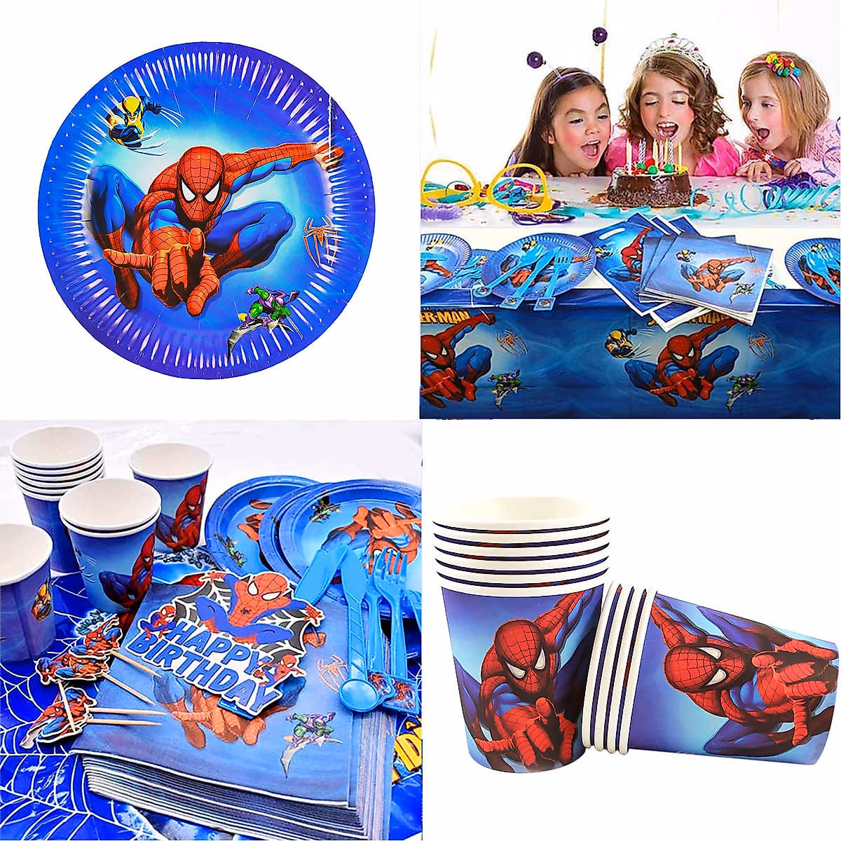 JinkySier 78pcs Spiderman Birthday Party Supplies Set, Spiderman tableware, Include dinner plates, knives and forks, cartoon spider napkin, for atmosphere decorations of various themed parties