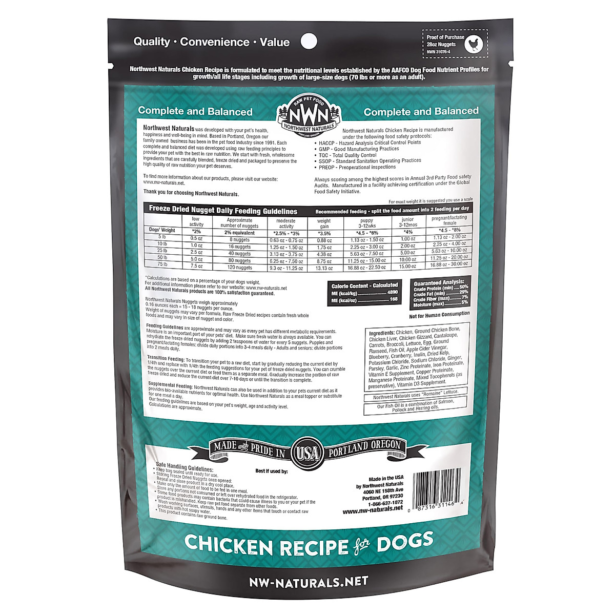Northwest Naturals Freeze-Dried Chicken Dog Food - Bite-Sized Nuggets - Healthy, Limited Ingredients, Human Grade Pet Food, All Natural - 25 Oz