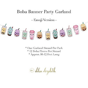 Boba Tea Party Paper Banner Garland, Streamer for All Events - 10 Feet Long (Emoji Theme)