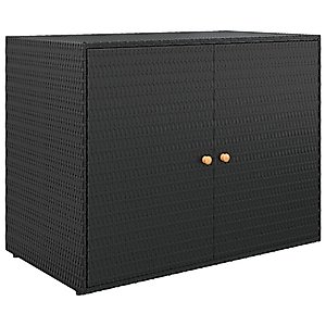 vidaXL Garden Storage Cabinet with Solid Acacia Wood Door Knobs - Black Poly Rattan Outdoor Tool Chest with Powder-Coated Steel Frame - 39.4"x21.9"x31.5" - Weather-Resistant Design