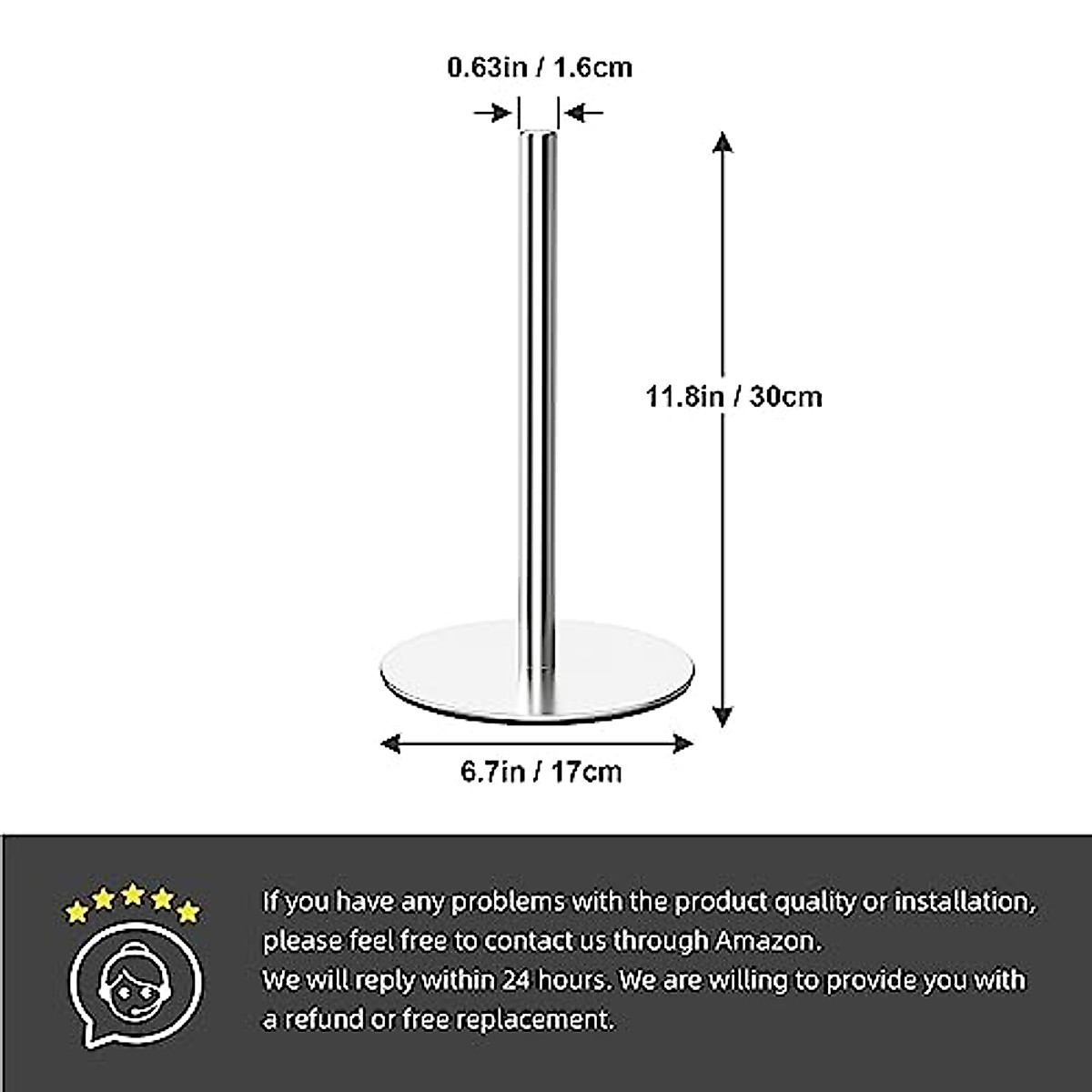 Silver Paper Towel Holder Free-Standing Kitchen Roll Holder, Premium Stainless Steel Kitchen Paper Holder for Kitchen Rolls Organizer, Classic Fashion Kitchen Roll Dispenser