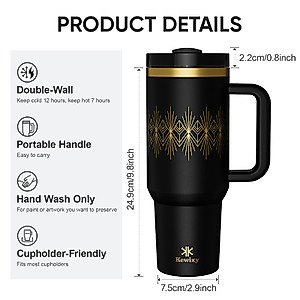 KEWIXY 40 oz Tumbler With Handle and Straw, Gloss Insulated Travel Tumbler, Fits in Cup Holder, Travel Coffee Mug with Lid, Included Leak Proof Straw Cover -Art Lines