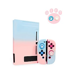 Niclogi Dockable Case for Nintendo Switch, Protective Cover Case Compatible with Nintendo Switch Console and Joy-Con Controller, Separable Hard Cover Case with 2 Thumb Grip Caps(Blue and Pink)