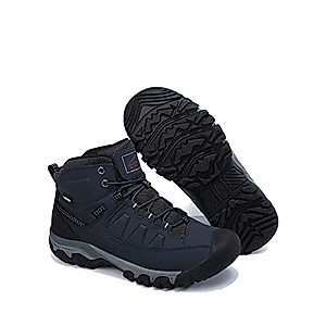 ASTERO Men Hiking Boot Warm Ankle Booties Non-slip Winter Shoes Snow Footwear for Male Climbing Trekking(Blue, Size 8.5)