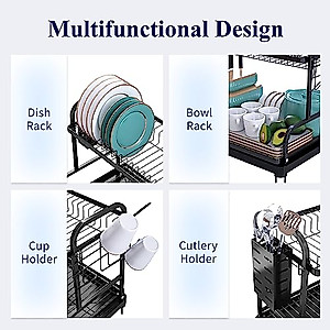 Kitsure Dish Drying Rack - Multipurpose 2-Tier Dish Rack, Dish Drainers for Kitchen Counter, Large-Capacity Dish Dryer, Kitchen Drying Rack for Dishes w/Cutlery Holder & Cup Holder 4064SI