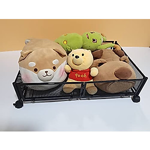 WenkeDigi Under-Bed Storage Organizer Foldable Metal Mesh Under-Bed Containers Bin With Rolling Wheels and Dust Proof Fabric Storage Bag, 2 Pack Black