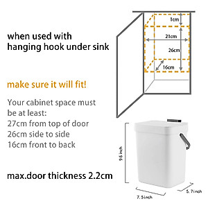 stonespace Hanging Small Trash Can with Lid Under Sink for Kitchen，1.3 Gallon/ 5L Mountable Compost Pail，Kitchen Compost Bin for Countertop, White
