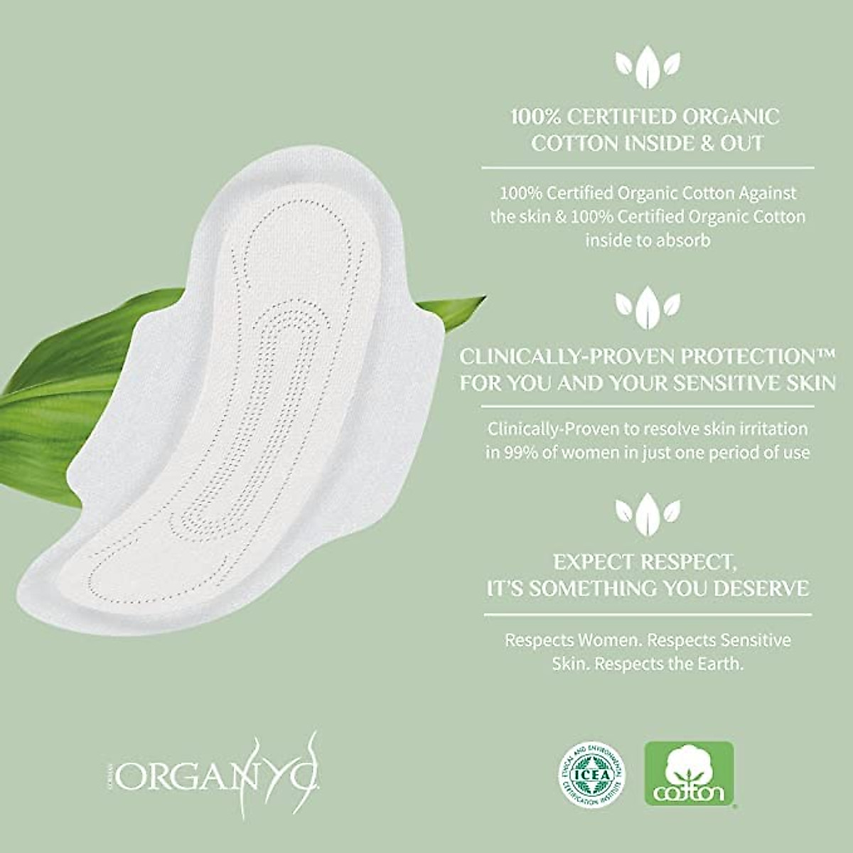 Organyc 100% Certified Organic Cotton Feminine Pads, Moderate Flow, 10 Count