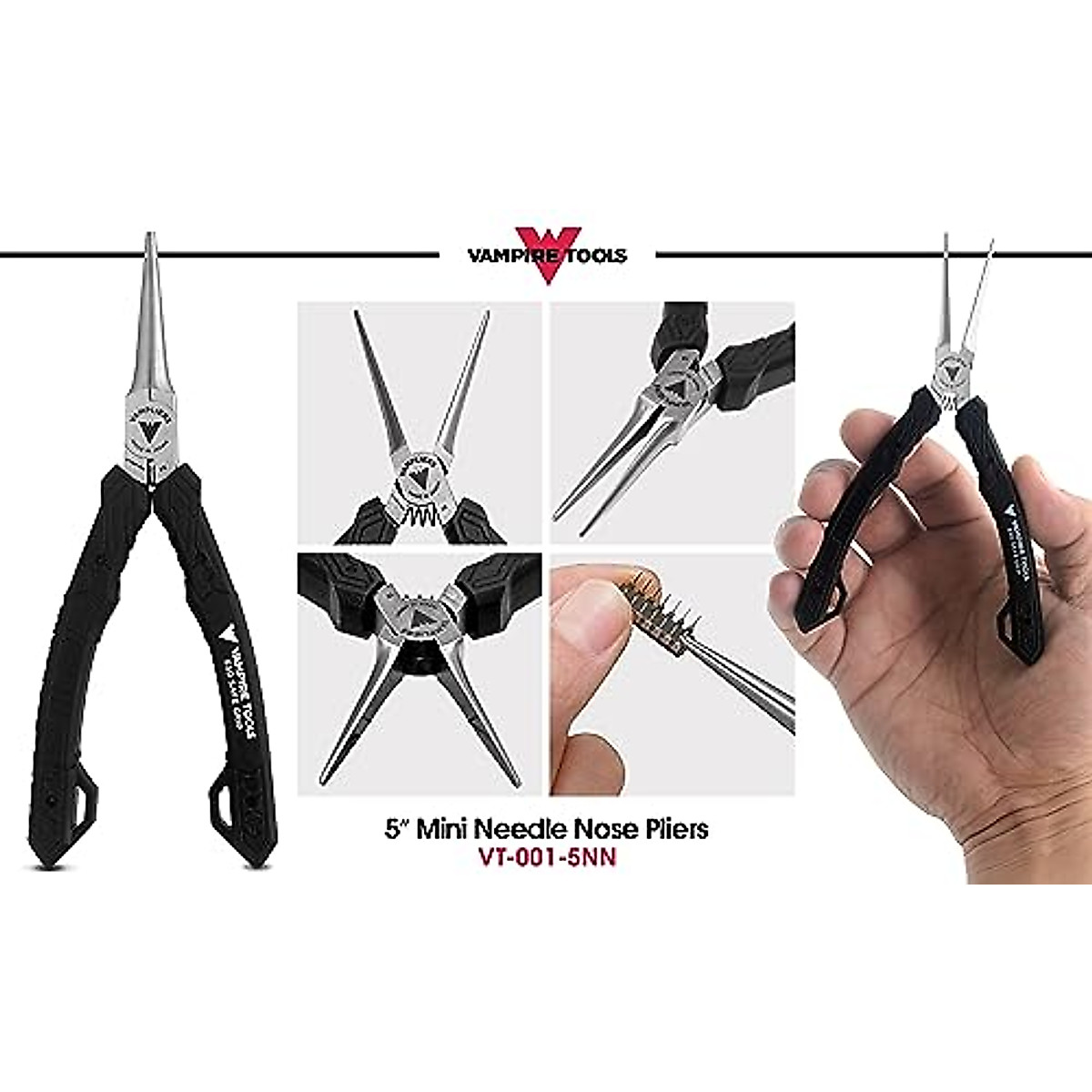 VAMPLIERS 5.5" Precision Tip Carbon Steel Mini Needle Nose Pliers with No Serrated Jaws. ESD safe, ideal for precision work on SMD. Made in Japan: VT-001-5NN