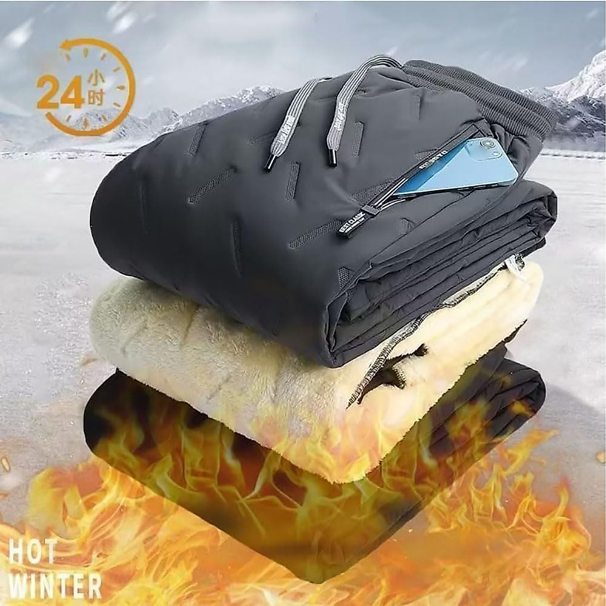 ayattecy Dododz Unisex Fleece Trousers,Dododz Fleece Lined Waterproof Pants,Winter Lambswool Fleece Jogging Bottoms (Black A#, XL)