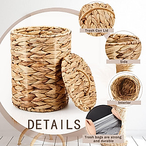 Ctosree 2 Pcs Wicker Trash Can Basket Woven Waste Basket with Lid Bathroom Wastebasket Garbage Bin with 100 Pieces of Trash Bags for Bedroom Farmhouse Home Office Kitchen(Brown, Small)