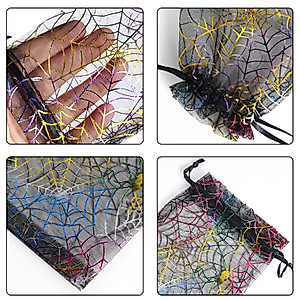 choyaxo 100PCS Halloween Organza Bags Spider Web Print Satin Drawstring Candy Jewelry Bags for Halloween Drawstring Gift Bags 4 x 6 Inches/10 * 15cm, 4 Styles