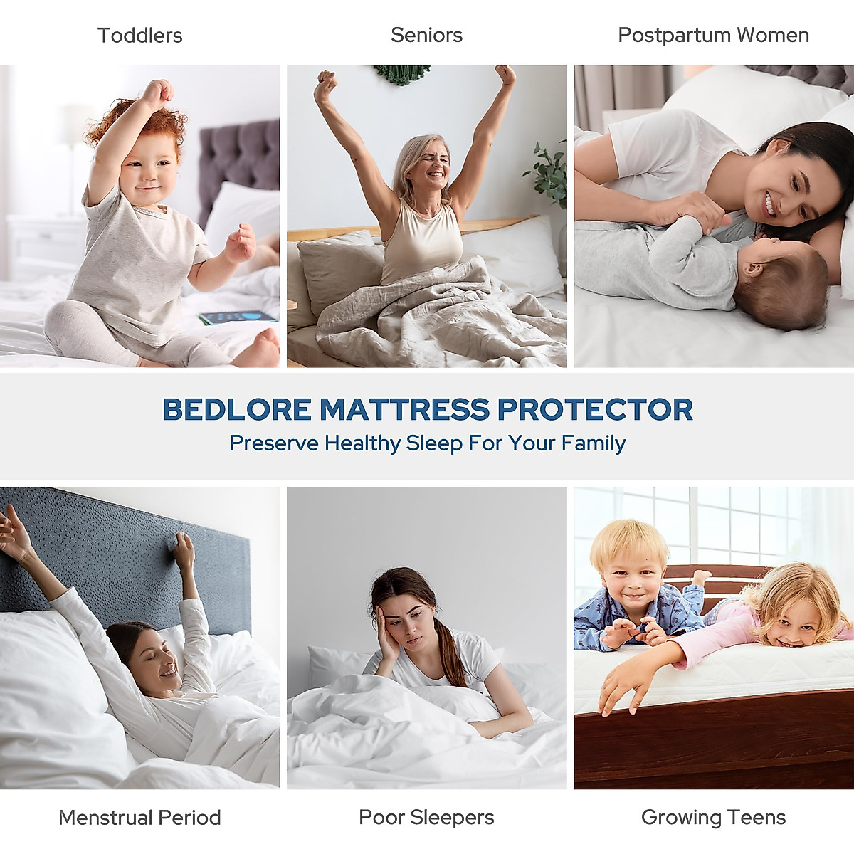 BEDLORE Waterproof Mattress Protector, Twin XL Size Mattress Pad with Deep Pocket 6"-15" Depth, Soft Breathable Dirt-Proof Bed Mattress Cover for Bedroom, College Dorm (Gray)