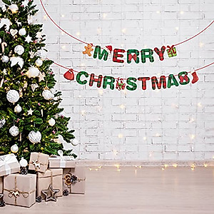 Jiying Merry Christmas Banner for Fireplace Banner, Christmas Wall Decor,Christmas Home Indoor Decorations, Christmas Chimney Banner with Sock and Gift Shape Decorations,Red&Green(S120)