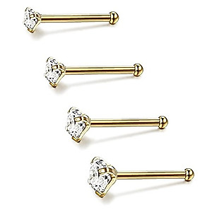 REBEL METTLE Nose Rings Studs Set | 316L Stainless Steel | 21 Gauge | Piercing Body Jewelry [Gold] w/Round CZ Cubic Zirconia Crystals [CZ Size 1.5mm 2mm 2.5mm 3mm]
