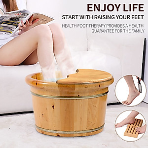 TGODRVC Foot Baths Wood Foot Tub, with Massager and lid SoIid Wood Handmade,Wooden Foot Basin Set,Upgrade Optimization