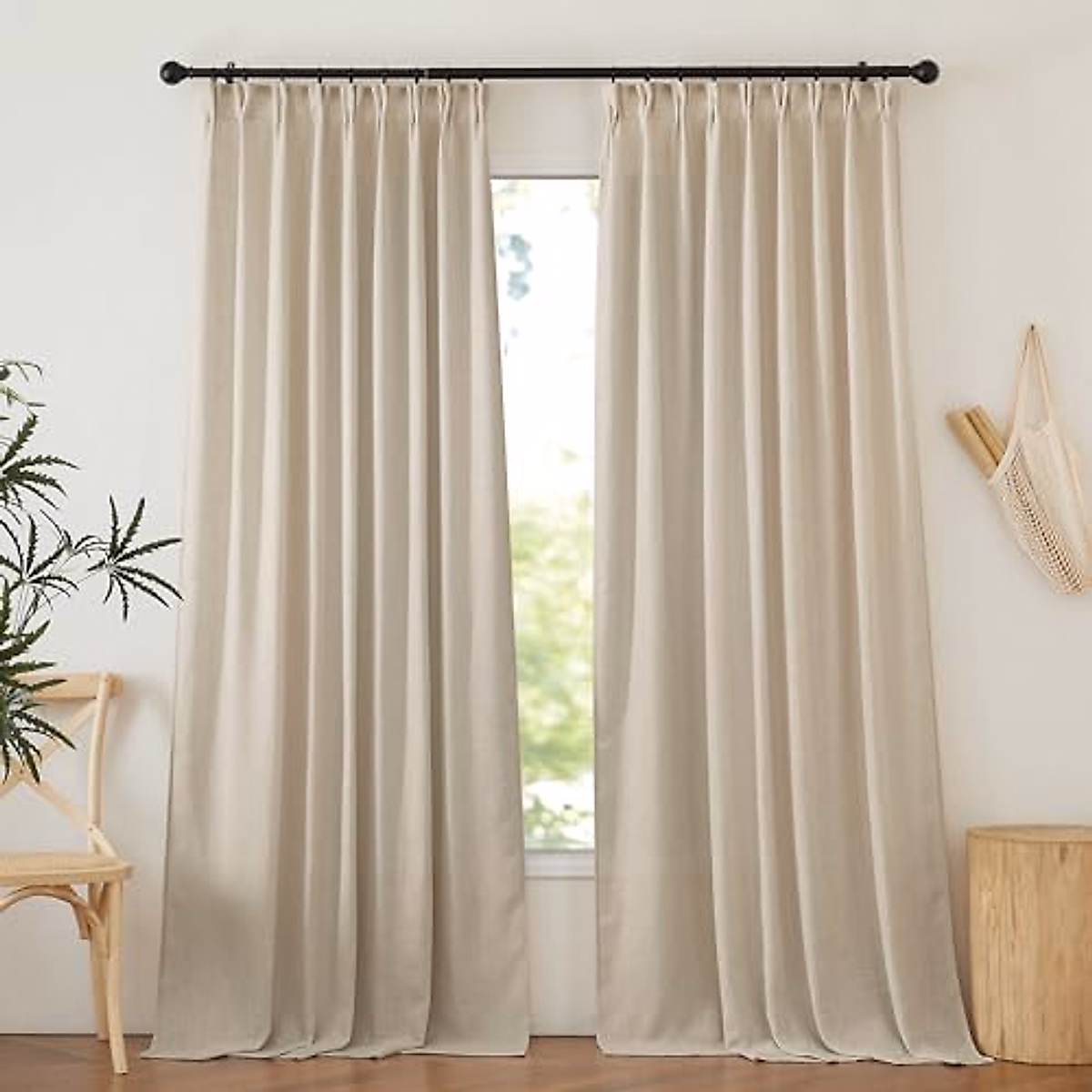 NICETOWN Linen Curtains for Bedroom 108 inches Long Light Filtering Sheer Linen Curtains for Living Room 2 Panels Set Thermal Insulated Privacy Curtains & Drapes, W52 x L108, Taupe