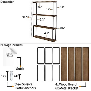 Wallniture Porto 4-Tier Floating Shelves for Wall Storage, Kitchen Pantry Organization and Storage Shelves, 24" Wood Wall Shelf, Walnut