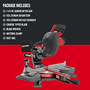 CRAFTSMAN V20 Miter Saw Kit, 7-1/4 inch, Cordless, Battery and Charger Included (CMCS714M1)