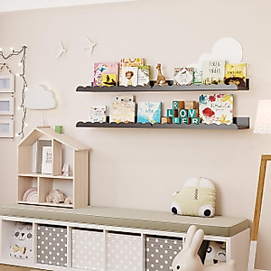 Kids' Bookshelf Set of 4 - Black Floating Nursery Book Shelves, Picture Ledge Shelf for Wall Decor and Storage - Perfect for Books, Toys, Photo Frames, and Nursery Décor