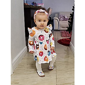 Derouetkia Baby Girls Dress Toddler Donut Print Ruffled Casual Long Sleeve Dresses (6-9 Months) White