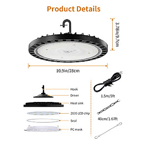 LED High Bay Light, 200W UFO LED High Bay Lights, 24000LM 5000K LED Shop Lights with US Plug 5' Cable Bay Lights, IP65 Warehouse Light, Area Light Bay Lighting for Shop Garage Warehouse Workshop(2)