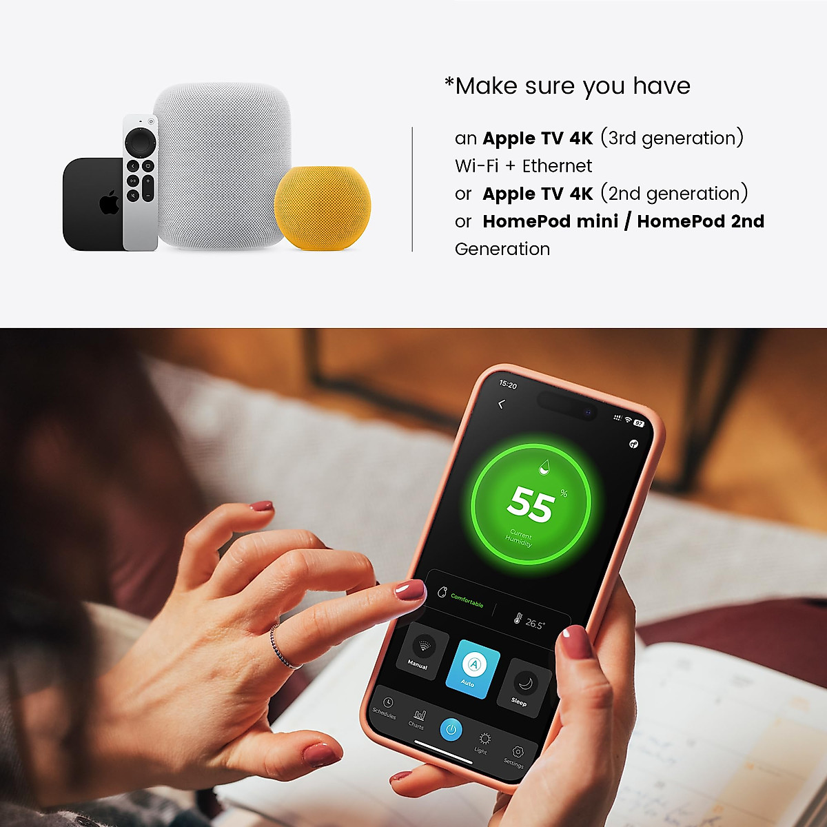 Airversa Humidifiers for Home Bedroom Large Room Smart Works with Apple Home over Thread 5.5L Cool Mist for Indoor Use App/Voice Control, Dazzling Lighting Effects (Clear, Humelle AH1)