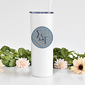 Sigma Delta Tau Stainless Steel Skinny Tumbler 20 OZ, Vacuum Double Wall Insulated Tumbler Cup, Tumbler with Lid and Straw, Gift for Coffee Water Hot Cold Drinks (Sigma Delta Tau - 13)