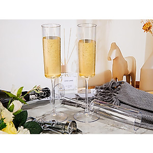 Ciaell 12 Pack Plastic Champagne Flutes - Clear 6 Oz Disposable Champagne Glasses - Square Plastic Toasting Glasses for Party Birthday Anniversary Wedding Thanksgiving