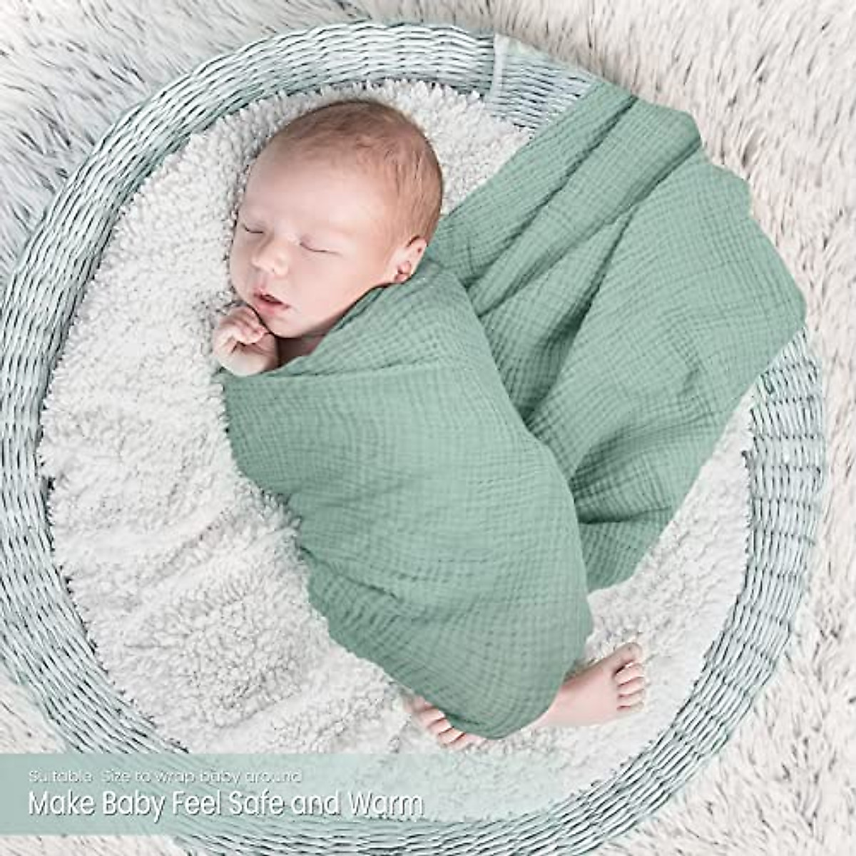 Lulu moon Muslin Swaddle Blanket Baby Receiving Blankets Neutral, 2 Pack, Sage