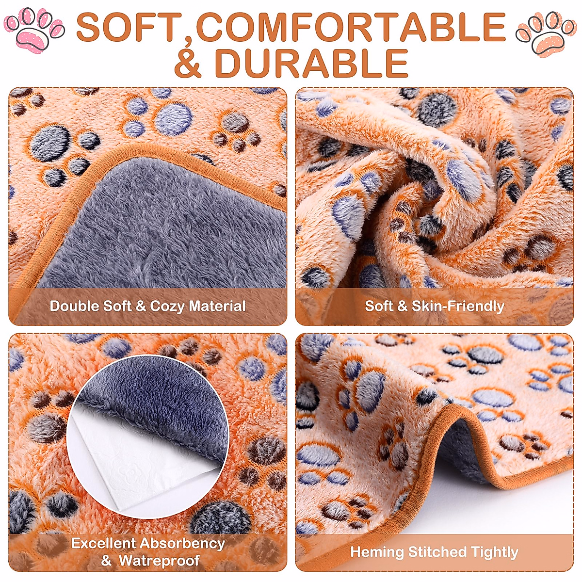 4 Pcs Waterproof Guinea Pig Blankets Washable Small Animal Fleece Bedding Absorbent Guinea Pig Cage Liners Reusable Pet Pee Pad Sleep Mat Pad Cover for Hamster Ferret (Paw Print, 28 x 14 Inch)