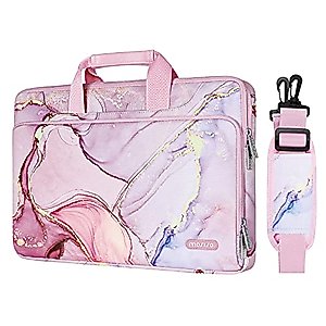 MOSISO 360 Protective Laptop Shoulder Bag Compatible with 17-17.3 inch Dell XPS/HP Pavilion/Ideapad/Acer/Alienware/HP Omen,Polyester Sleeve with Belt Marble MO-MBH216