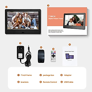 PiPivision 7-inch Digital Picture Frame, Plug in USB or SD Electronic Photo Frame, HD Display with Remote Control, Video and Music Support, Slideshow, Wall Mountable, for Seniors
