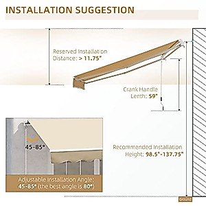 Outsunny 10' x 8' Manual Retractable Awning Sun Shade Shelter for Patio Deck Yard with UV Protection and Easy Crank Opening, Beige