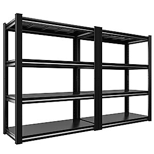 Raybee 40" Wide Storage Shelves Garage Shelving, 2 Pack, Heavy Duty Shelving, Adjustable 4 Tier Metal Shelves for Warehouse, Pantry, Kitchen 40" W x19 D x57 H, Black