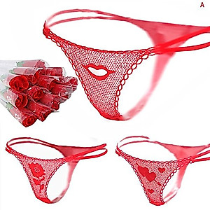 Gifts for Her 1Pc Women Sexy Rose Flower Lace G-string Briefs Thongs Romantic V-string Panties Free Size