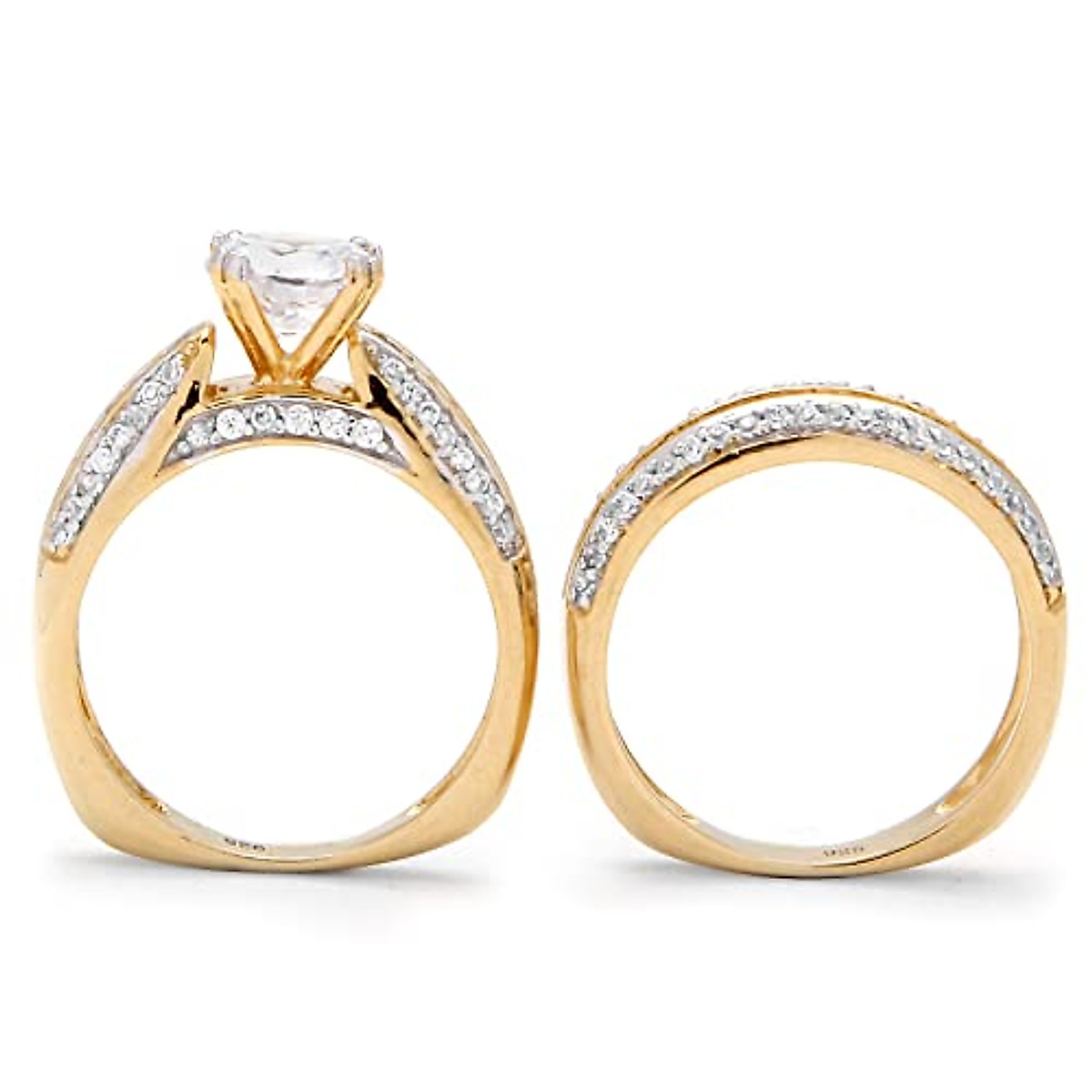 PalmBeach Yellow Gold-Plated or Platinum-Plated Sterling Silver Round Cubic Zirconia 2 Piece Bridal Ring Set Size 6