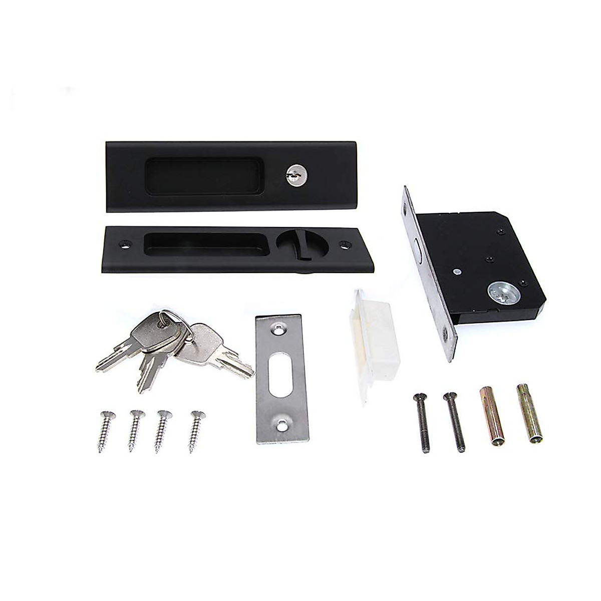 LWZH 6.3" Matte Black Privacy Pocket Door Lock Hardware, Invisible Recessed Handle Latch with Keys, Sliding Door Mortise Lock, Double Barn Door Lock Furniture Hardware