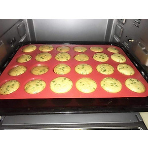 CHYIR 24 Non-stick Silicone Molds DIY Mini Muffin Pan Silicone Cupcake Baking Cups for Muffin Tins 2Pcs (red) …