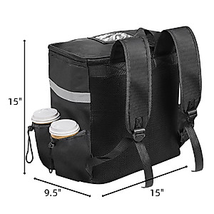 Acshio Food Delivery Backpack, Insulated Reusable Pizza Delivery Bag with 4 Cup Holder, Waterproof Thermal Catering Bags Reflective Strip for Delivery Bike, Hot Cold Food, Camping