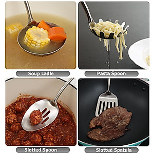 Barenthal Cooking Utensil Set,304 Stainless Steel Kitchen Utensils with Wood Handle, 4 Pieces Kitchen Stainless Steel Cookware Set Utensils - Slotted Spatula, Pasta, Spoon, Soup Ladle Set