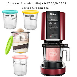 Ninja Creami Pints and Lids - 4 pack, Compatible with NC500 & NC501 Series, CREAMi Ice Cream Maker Cups, Ninja Creami Replacement Containers, BPA-Free & Dishwasher Safe (Yellow/Blue/Green/Pink)
