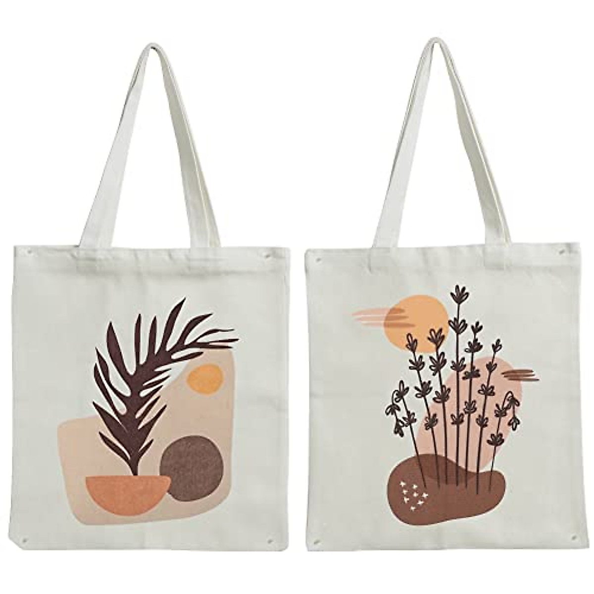 2Pcs Canvas Tote Bag for Women Aesthetic Tote Bag Reusable Flower Tote Bag with Handles for Shopping School Supplies