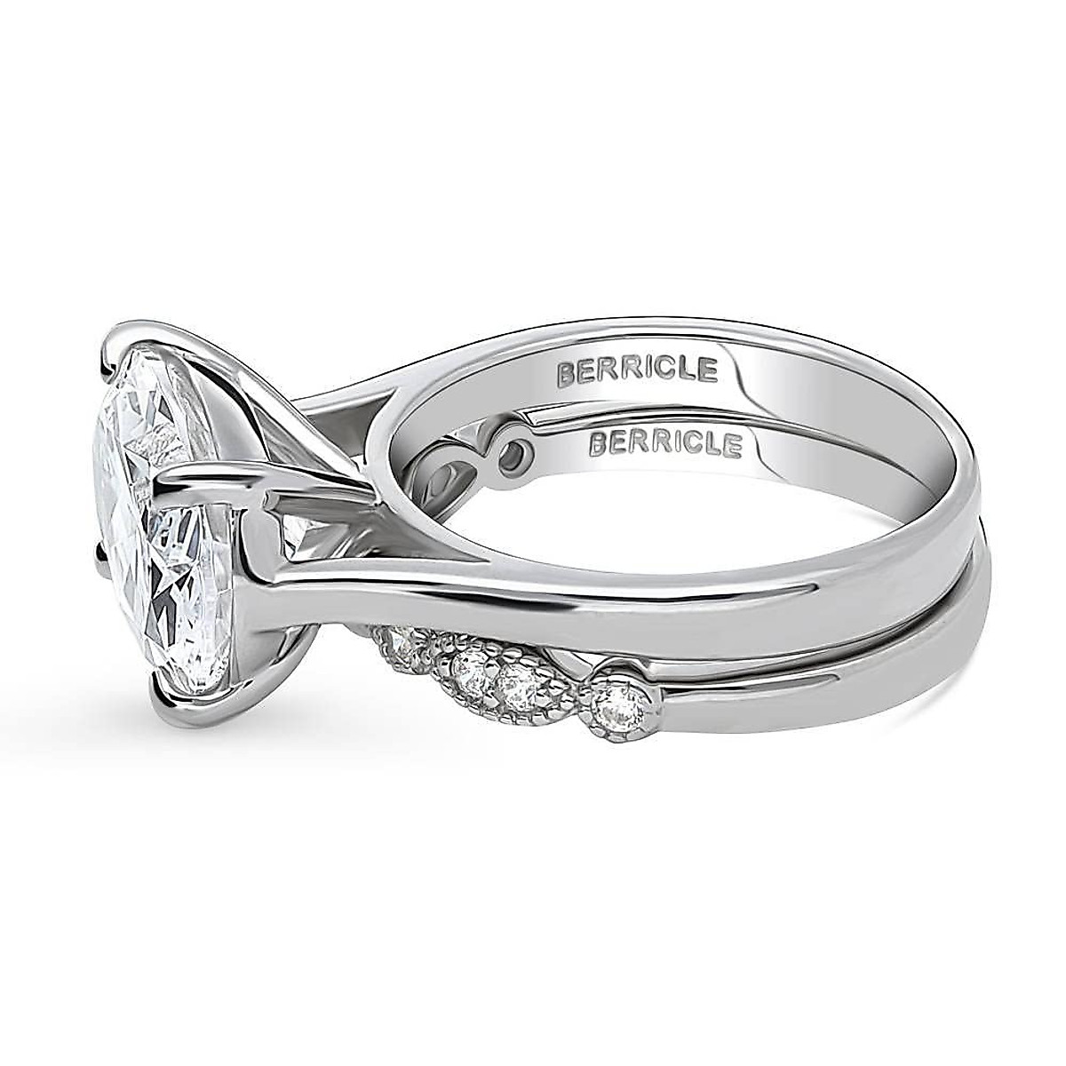 BERRICLE Sterling Silver East-West Wedding Engagement Rings Cubic Zirconia CZ Solitaire Ring Set for Women, Rhodium Plated Size 8
