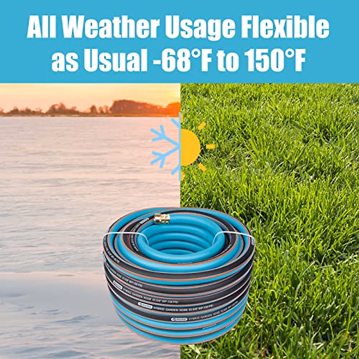 Kitys Fatch Upgraded Kink Free Hybrid Garden Hose 10ft 5/8", Thickened Heavy Duty Water Hose with Brass Solid Connector，Lightweight Flexible Tough Rubber Hose with Nozzle,Durable Yard Outdoor Hose