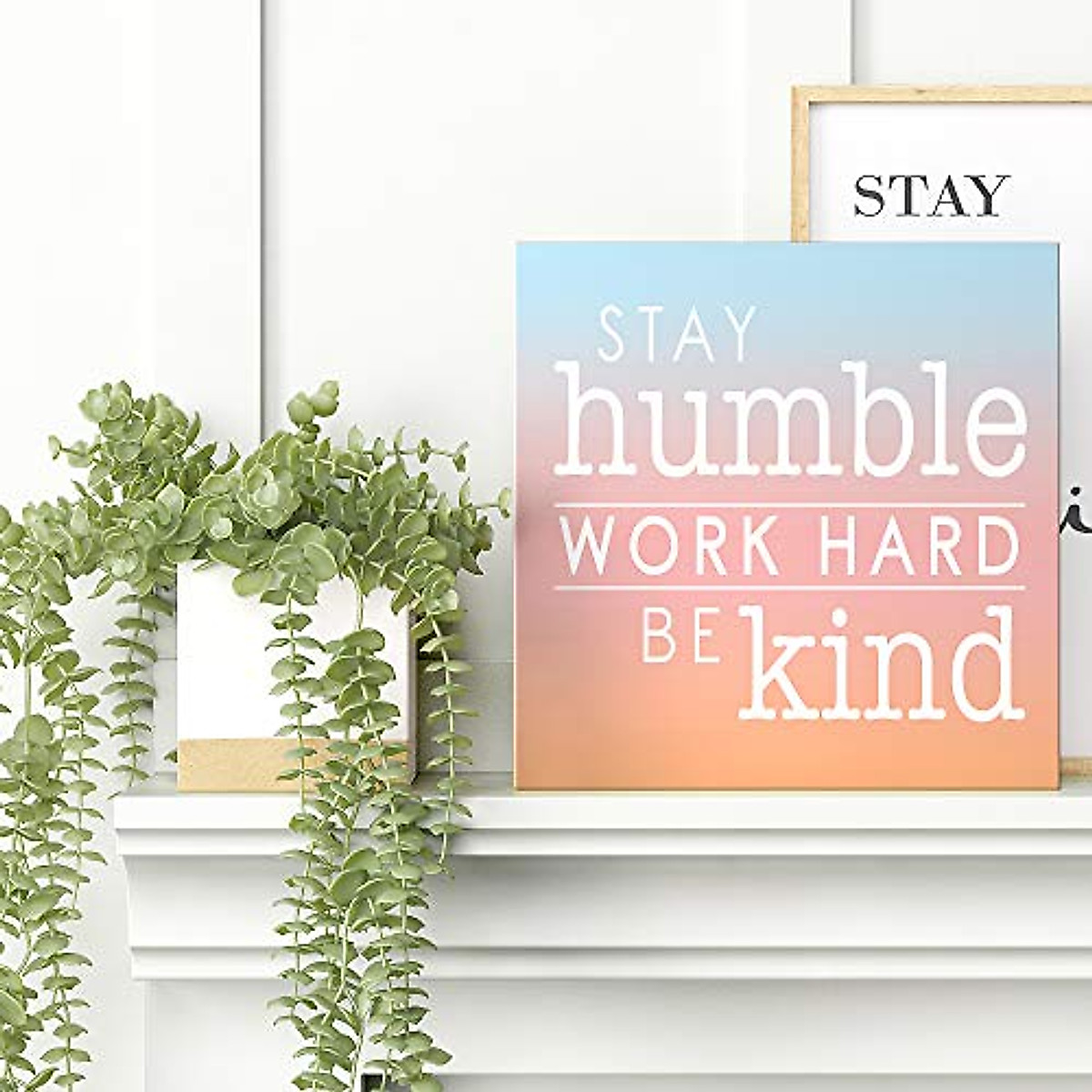 Barnyard Designs 'Stay Humble' Wooden Box Sign Motivational Desk Decor, Primitive Decor Office Desk Decorations for Women Office Bathroom Shelf Decor, Inspirational Desk Decor, 8x8